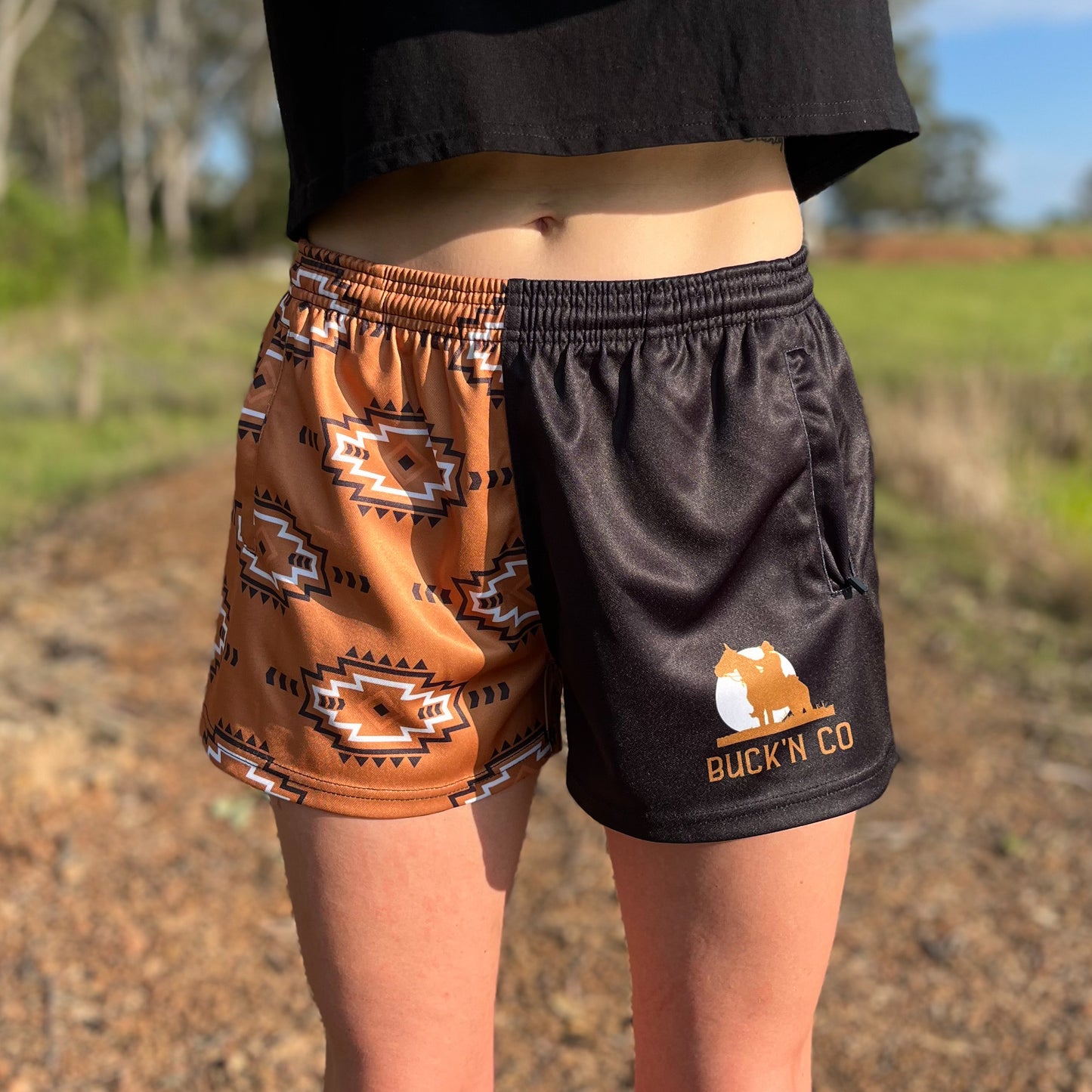 Footy Shorts - Rust Aztec – BUCK'N CO